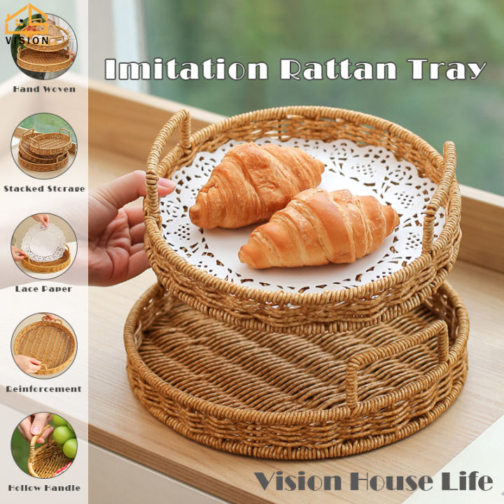 Vision 1Pc/3Pcs Round Rattan Woven Serving Tray with Handles for ...