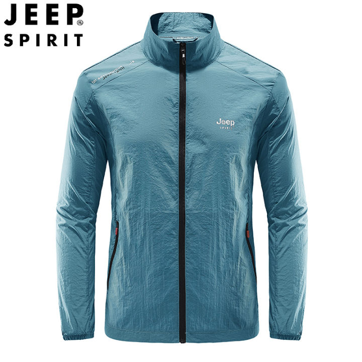 JEEP SPIRIT Men's Lightweight Jacket Summer Thin Standing Collar Sun ...