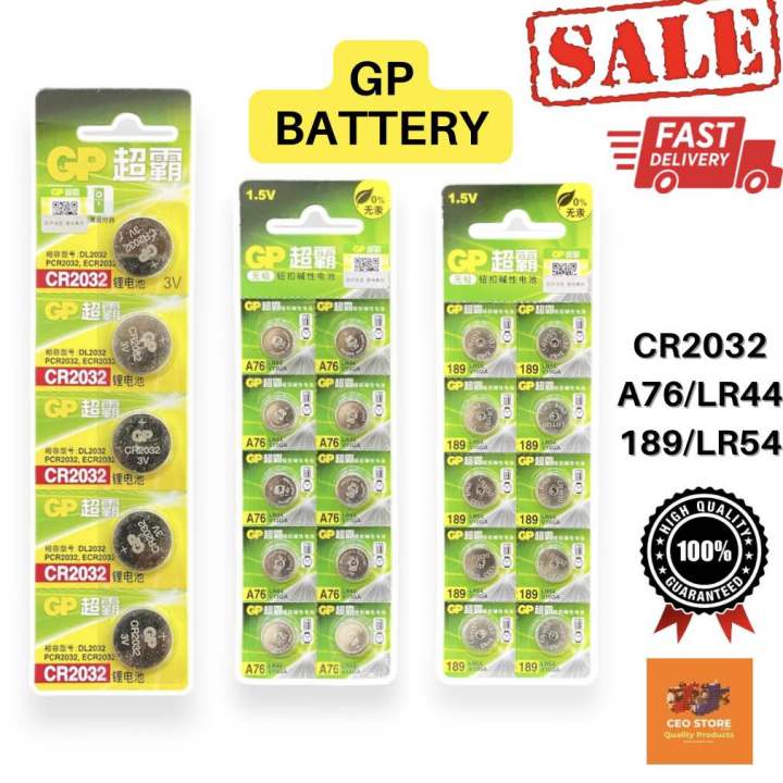 GP Battery 3v 1.5v Button Coin Cell CR2032 LR44 A76 LR54 Bateri Kereta Remote Watch Coin Lithium ...