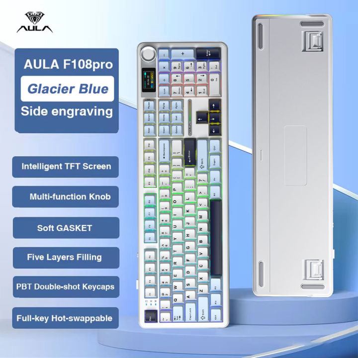 AULA F108 Pro Gaming Mechanical Keyboard Tri Mode Custom Multi-Knob ...