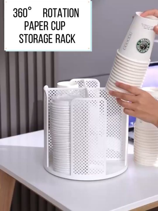360° Desktop Rotary Grid Paper Cup Holder Storage Rack, Cosmetics Rack ...