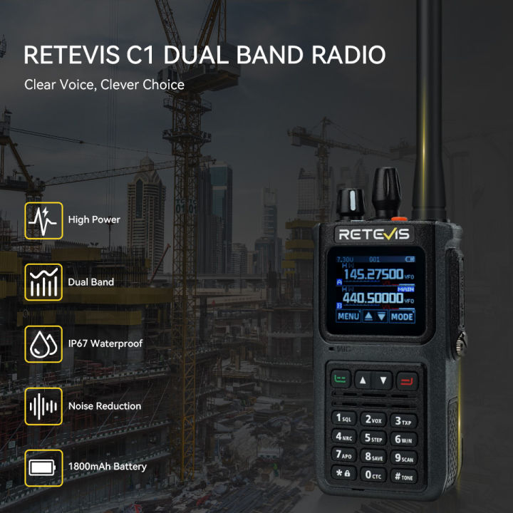 Retevis C1 Waterproof Noise Reduction IP67 Waterproof 5W Dual Band Two ...