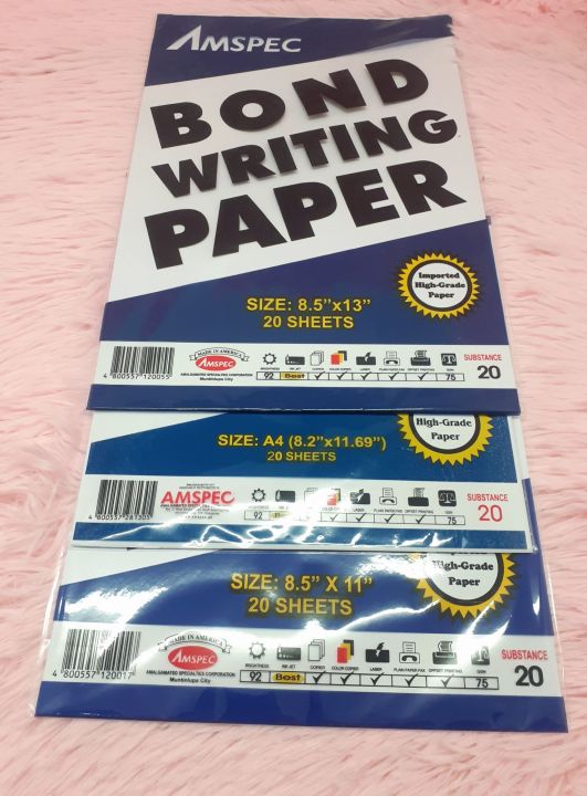 AMSPEC BOND WRITING PAPER (long, A4, short) SUBSTANCE 20 | Lazada PH