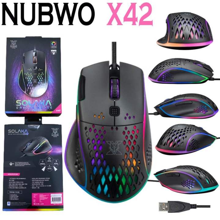 เมาส์มาโคร NUBWO X42 SOLAKA RGB Mouse Macro เมาส์เกมมิ่ง | Lazada.co.th