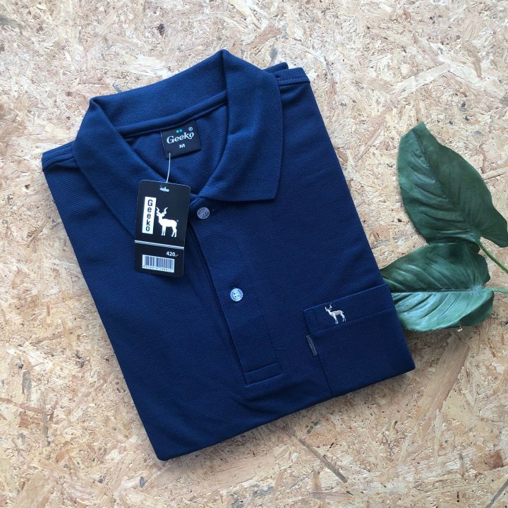 Geeko เสื้อโปโลตรากวางสีกรมท่า No.05 ผู้ชาย-ผู้หญิง แบรนด์แท้ เนื้อผ้านุ่มสวมใส่สบาย สีไม่ตก ...