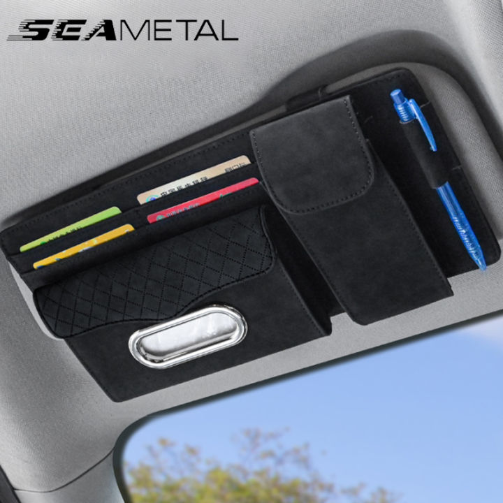 SEAMETAL PU Leather Car Sun Visor Storage Box Fur Car Glasses Case ...