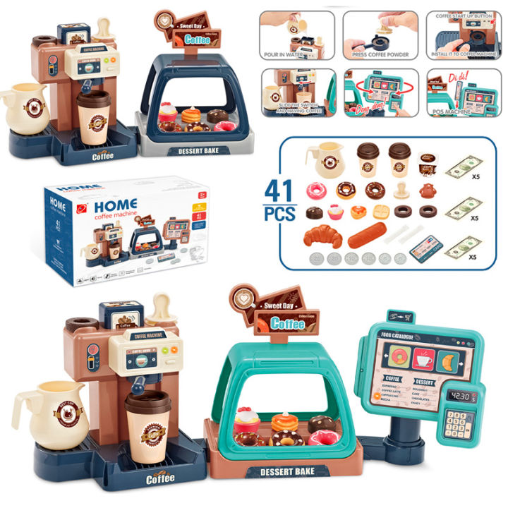 Kids Coffee Machine Toy Set Baby Realistic Multi-functional Cashier ...