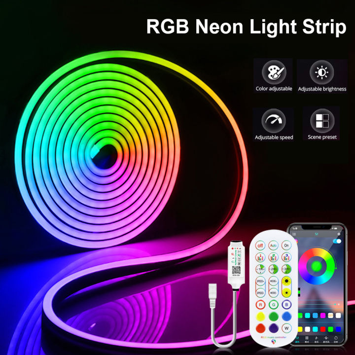 ไฟนีออน RGB LED 12V บลูทูธอัจฉริยะกันน้ำได้รูปทรง DIY ไฟบาร์นีออนควบคุม ...