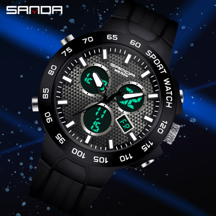 SANDA Top Brand Fashion Men's Digital Quartz Dual Display Watches Men ...