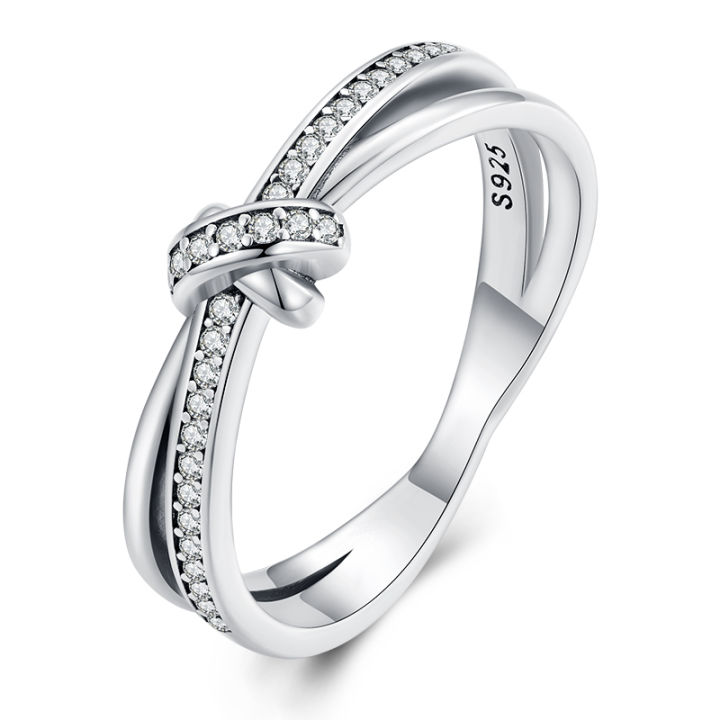 BAMOER S925 Sterling Silver Double Layer Knot Finger Ring Stackable Rings for Women Original ...