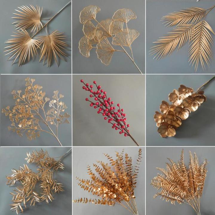 Wedding Gold Fake Flowers New Year Fortune Bucket Bouquet Eucalyptus ...