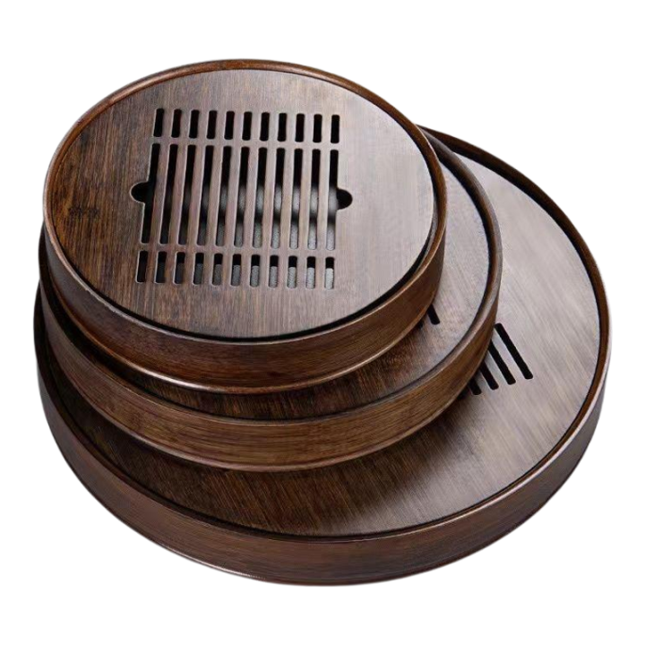 2025 New round Bamboo Tea Tray Water Storage Office Tea Set Small Home ...