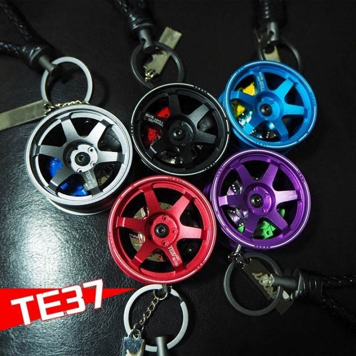 Trend Rim Modified Car Metal Te37 Wheel Hub Keychain Key Chain Car ...