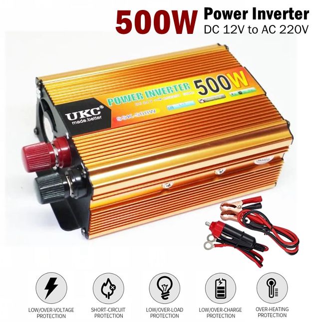 500W Solar Car Power Inverter DC 12V to AC 220V 50Hz Modified Sine Wave ...