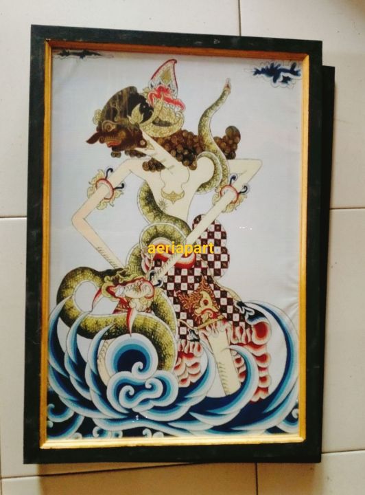 lukisan cetak wayang Bima dan naga plus figura ukuran 65*45 | Lazada ...