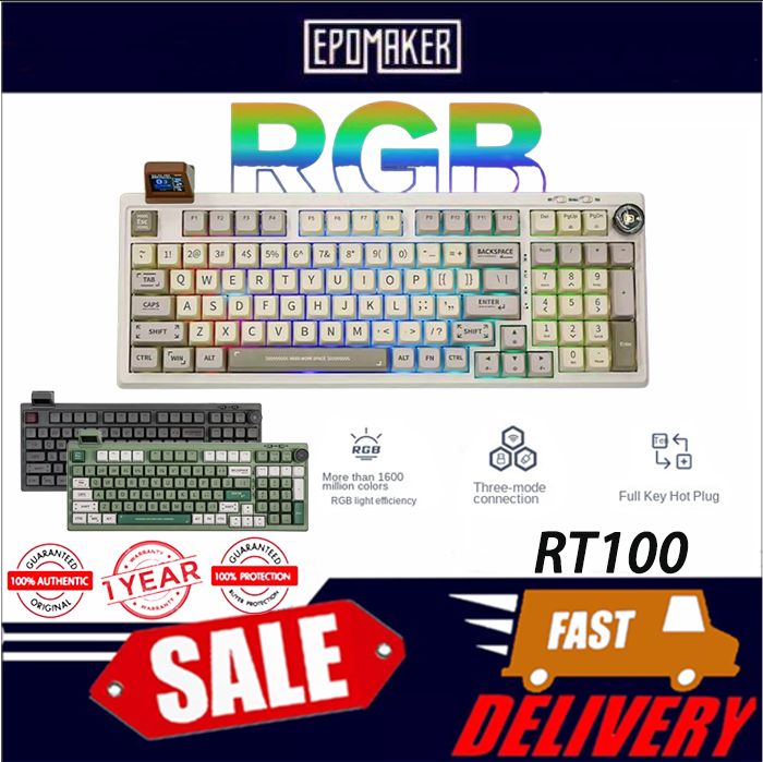 EPOMAKER RT100 Retro Mechanical Keyboard with Knob and Mini Display ...