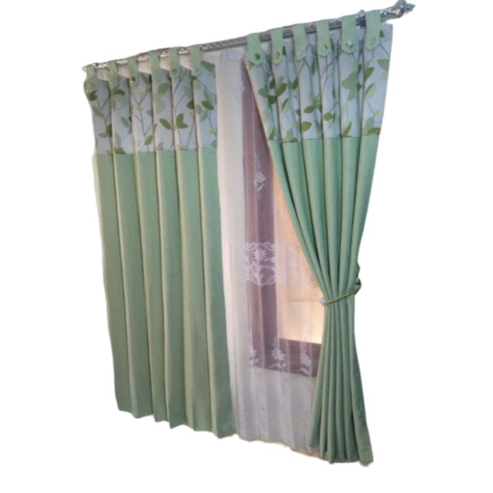 Gorden jendela dan pintu warna hijau tosca minimalis kancing polos ...