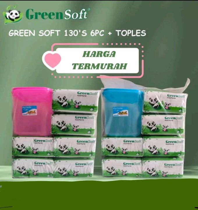 Tissue Green & fusia Soft Facial Pop Up 130 sheet 2ply halus[ Isi 6pc ...