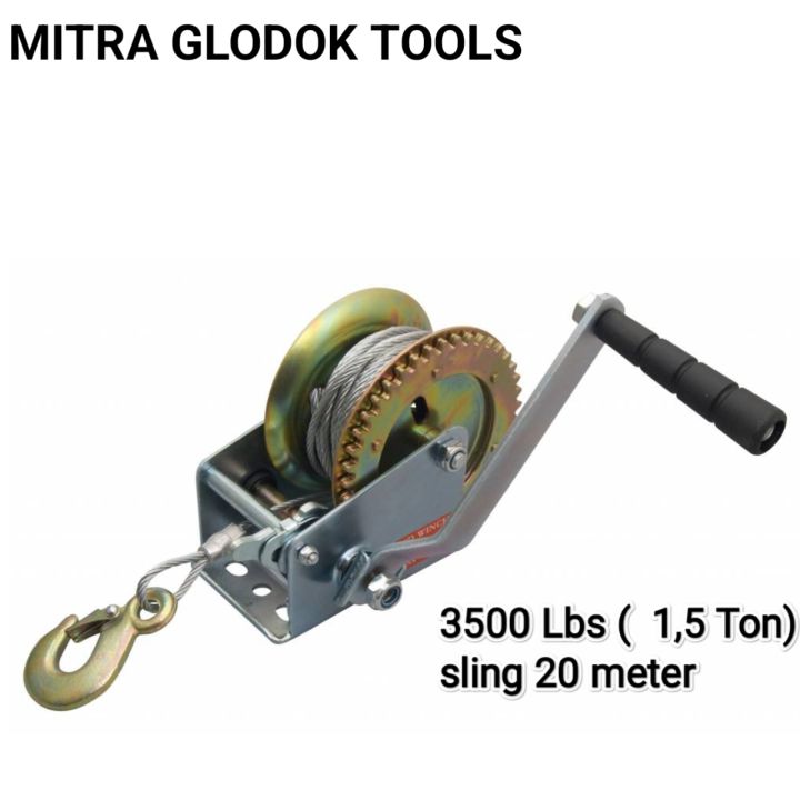 Hand winch kapasitas 1,5 Ton Katrol sling baja 3500 lbs wire rope winch ...