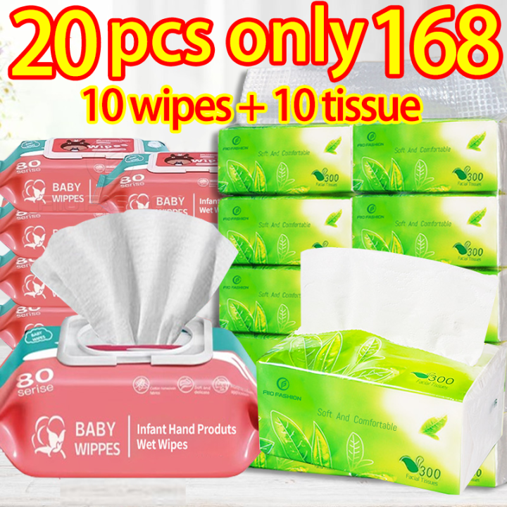 20PCS baby wipes and tissue bundle Combo Unscented baby wipes 10 packs ...