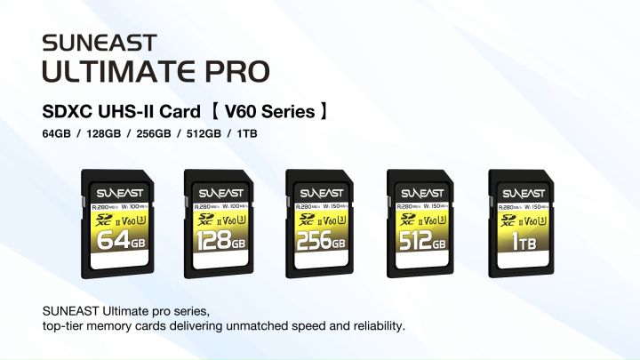SUNEAST SDXC Card [V60] UHS-II Max R 280MB/s U3 4K UHD ULTIMATE PRO 64GB / 128GB / 256GB / 512GB ...