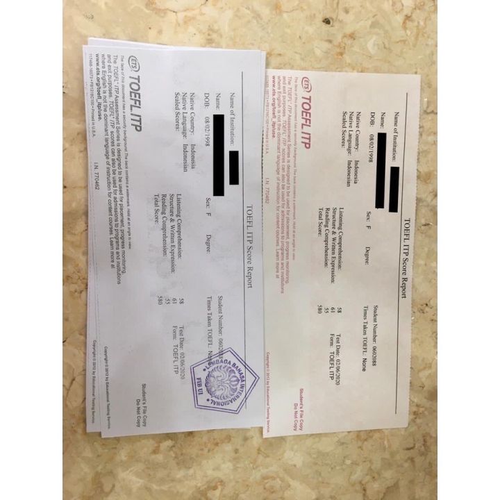 score report toefl itp original | Lazada Indonesia