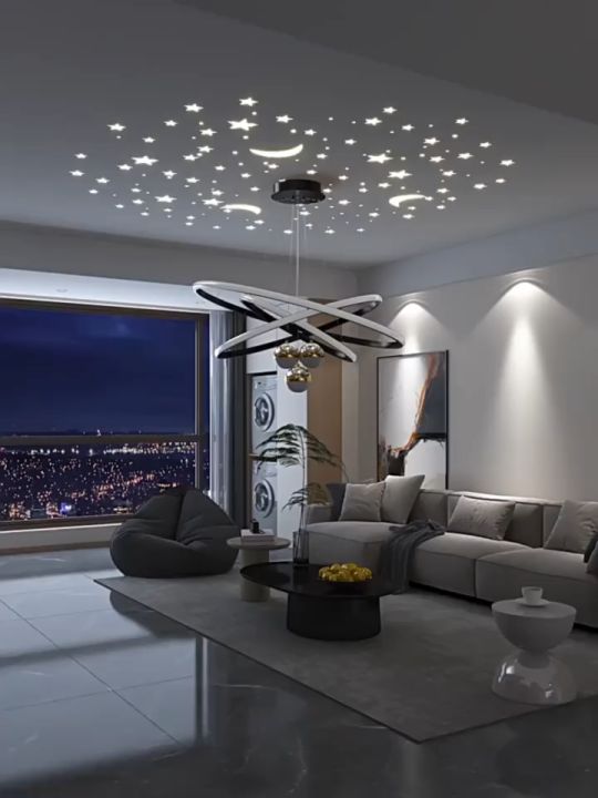 LED Chandelier Mordern Luxury Three-head Dimmable Star Projection ...