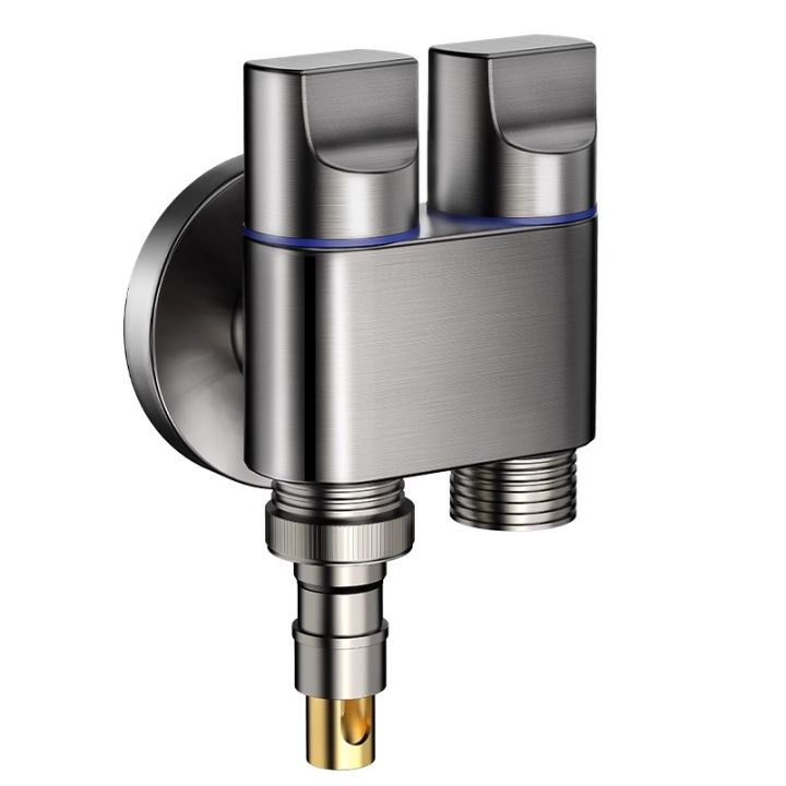 Double Water Outlet Washing Machine Faucet Angle Valve One-Switch Two ...