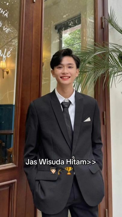 Jas pria Hitam buat wisuda Nikah Kondangan Blazer Formal slimfit kerja kantor bahan Valencia ...