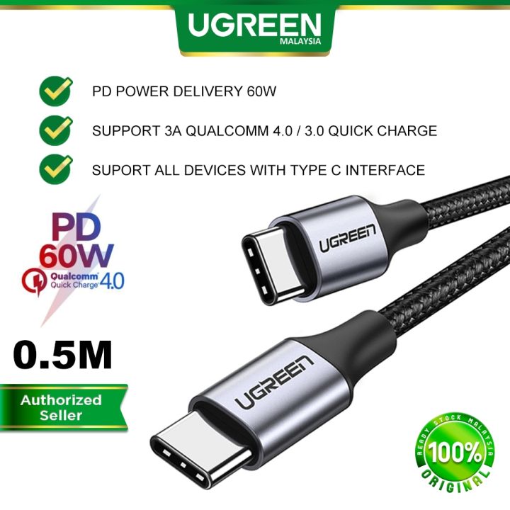 UGREEN PD 60W USB Type C to Type C 2.0 Cable 3A Qualcomm Quick Charge 4 ...