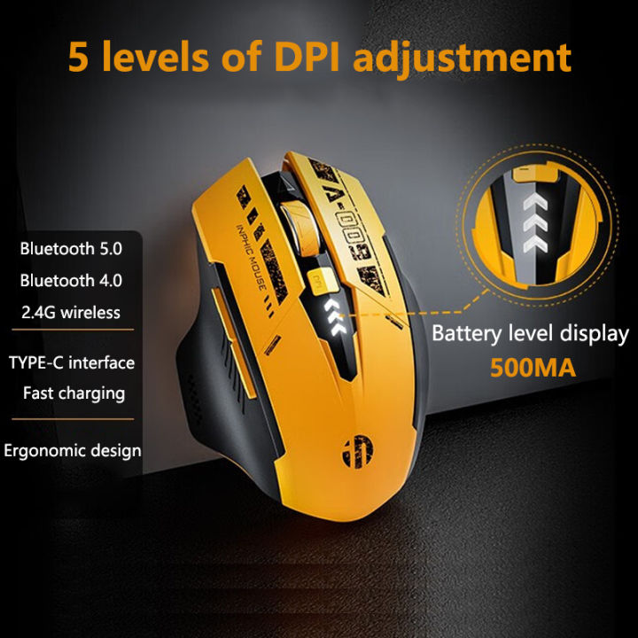 INPHIC A9 Bluetooth Mouse Rechargeable 2.4G Wireless Mouse Silent ...