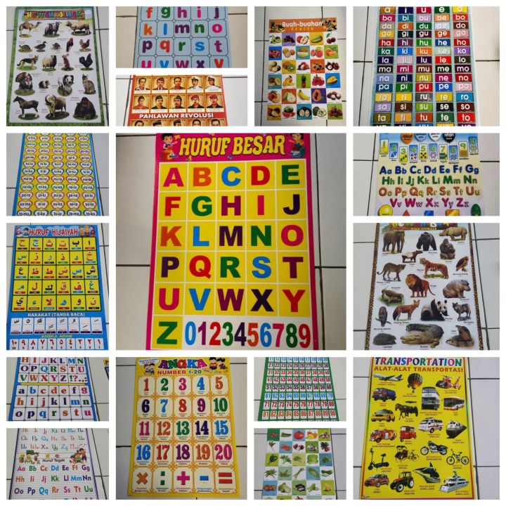 Poster Edukasi Anak Angka 1-100 l Abjad Huruf Besar l Hewan l Buah ...