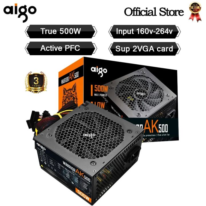 Aigo AK 500W PC PSU แหล่งจ่ายไฟสีดำ Gaming 120มม.เงียบพัดลม Rgb 24pin ...