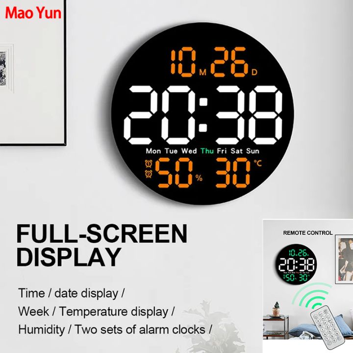 10-Inch LED Digital Wall Clock Large Screen Temperature Humidity Mute ...