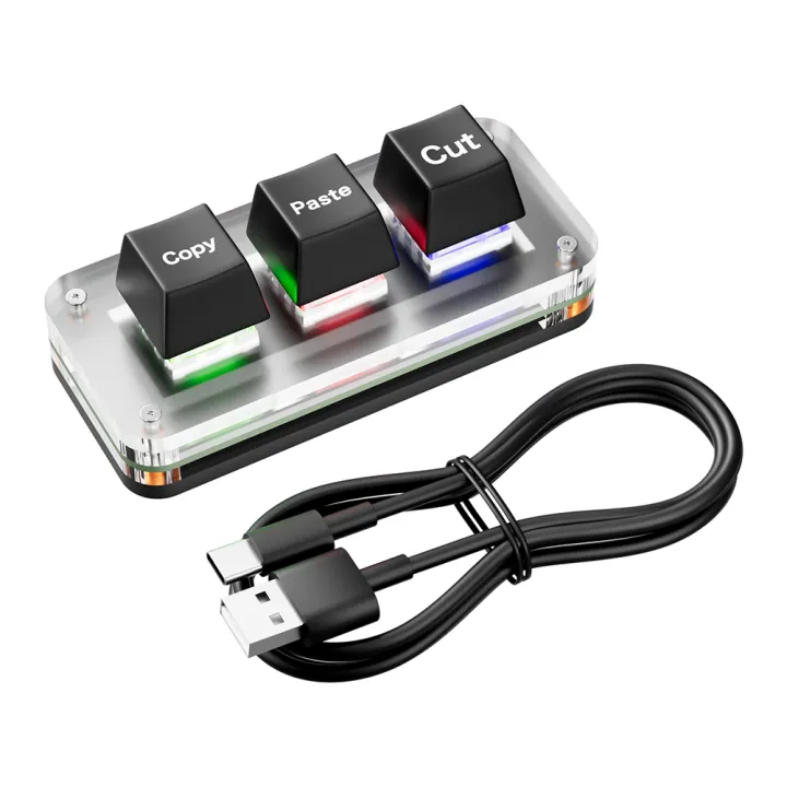 RGB Mini Cut Copy Paste Keyboard Hotswap 3-Key Ctrl X C V Shortcut One ...