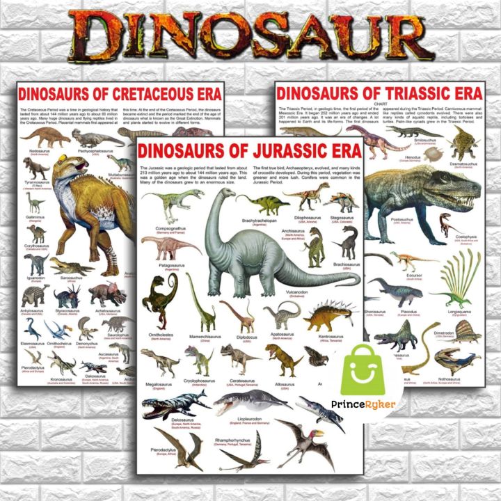 Dinosaurs Charts - A4 Size Laminated Chart - Educational Laminated Wall ...