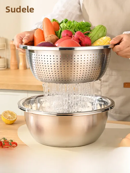 Thickened Stainless Steel Basin Set Food Grade Kitchen Basin Egg ...