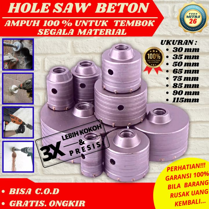 Mata Bor Hole Saw Pelubang Beton Tembok Pipa AC Perkakas Alat Tukang ...