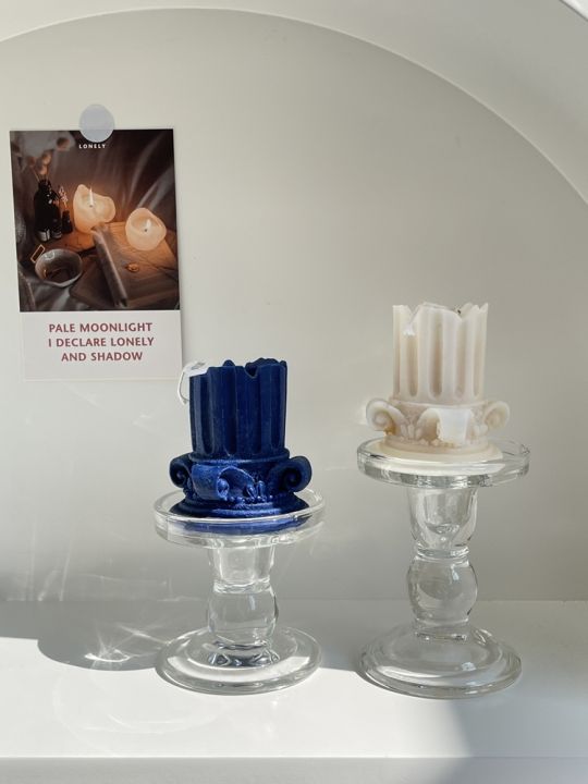 Ins Style Aromatherapy Candle Klein Blue White Roman Column Candlestick ...
