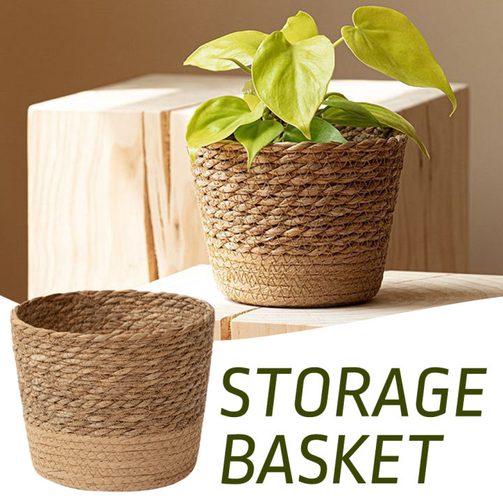 Handmade Woven Planter Basket Laundry Storage Decorative Basket Straw ...