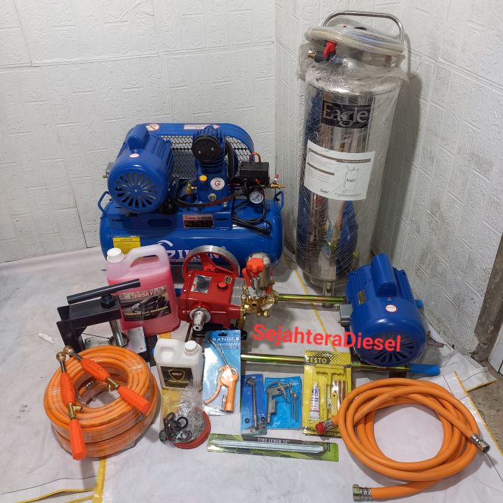 Paket Komplit Usaha Steam Cuci Listrik Motor Mobil Salju 40L Kompresor 1/4HP Shampoo Semir ...