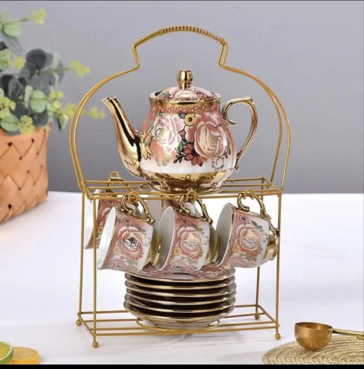 European SMALL coffee and tea set with pot frame golden birthday ...