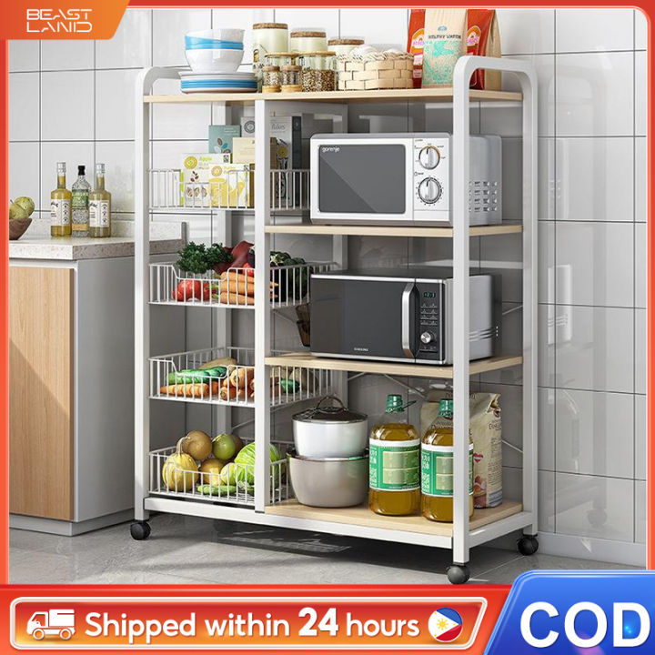 3/4 layers Trolley Kitchen Rack Microwave Kitchen Organizer Shelf with ...