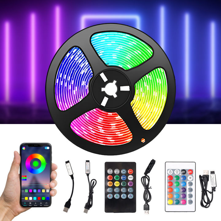 5V USB RGB แถบไฟ Led บลูทูธ App รีโมทคอนโทรลอินฟราเรด Led สำหรับห้อง ...