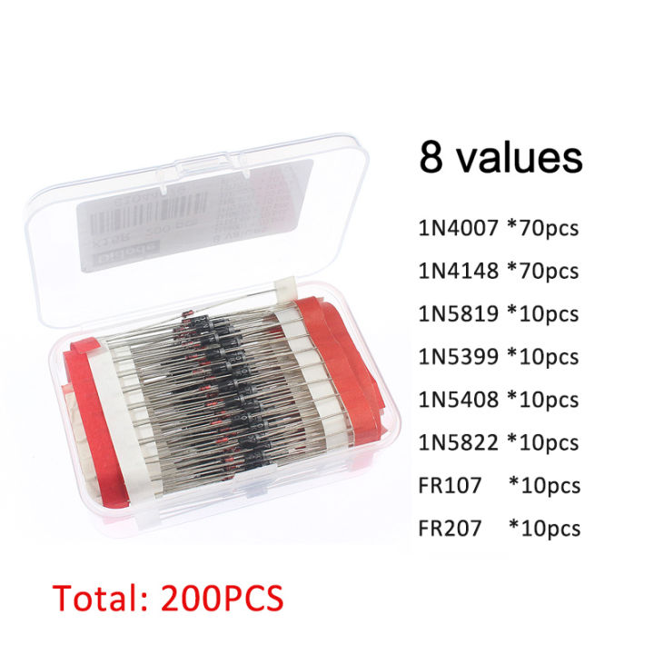 100/200PCS Rectifier Diode Schottky Diode Kit 1N4007 1N4148 1N5408 1N5819 1N5822 1N4001 1N4004 ...