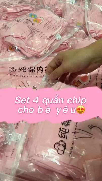 Set 4 Quần chíp đùi bé gái boxer vải cotton mềm mát họa tiết hoạt hình ...