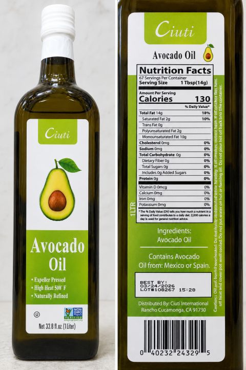 Premium Pure Ciuti Avocado Oil - Expeller Pressed - High Oleic S-7 ...