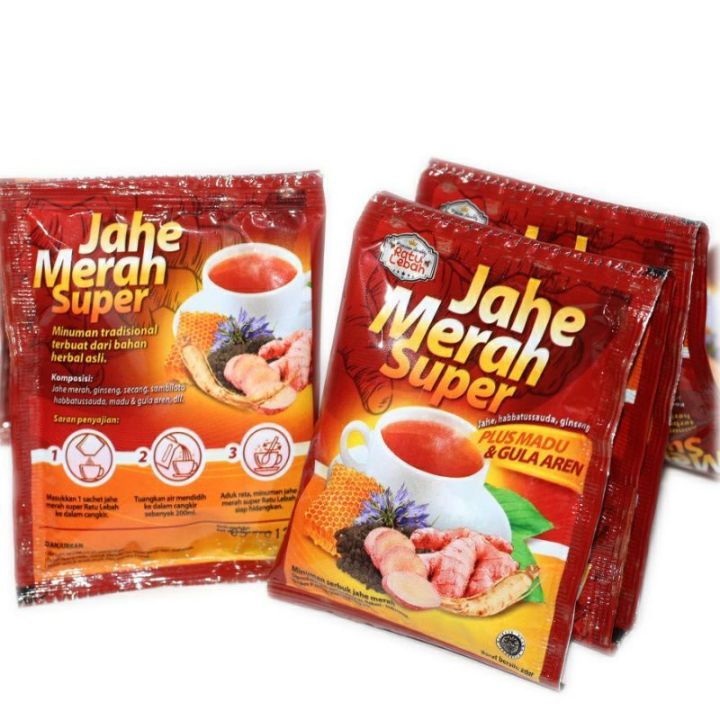 Jahe Merah Plus Gula Aren 10 Sachet Ratu Lebah ori (KEMASAN TERBARU ...