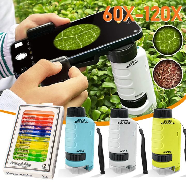 Handheld Microscope Mini Pocket Microscope Kit 60-120x Lab Microscope ...