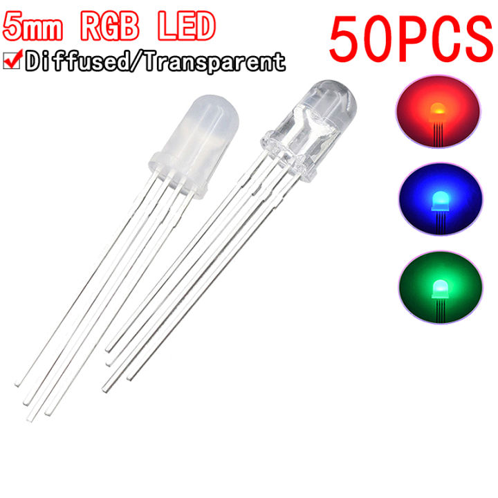 50PCS 5mm full-color LED RGB red/green/blue Common Cathode/Anode Four ...